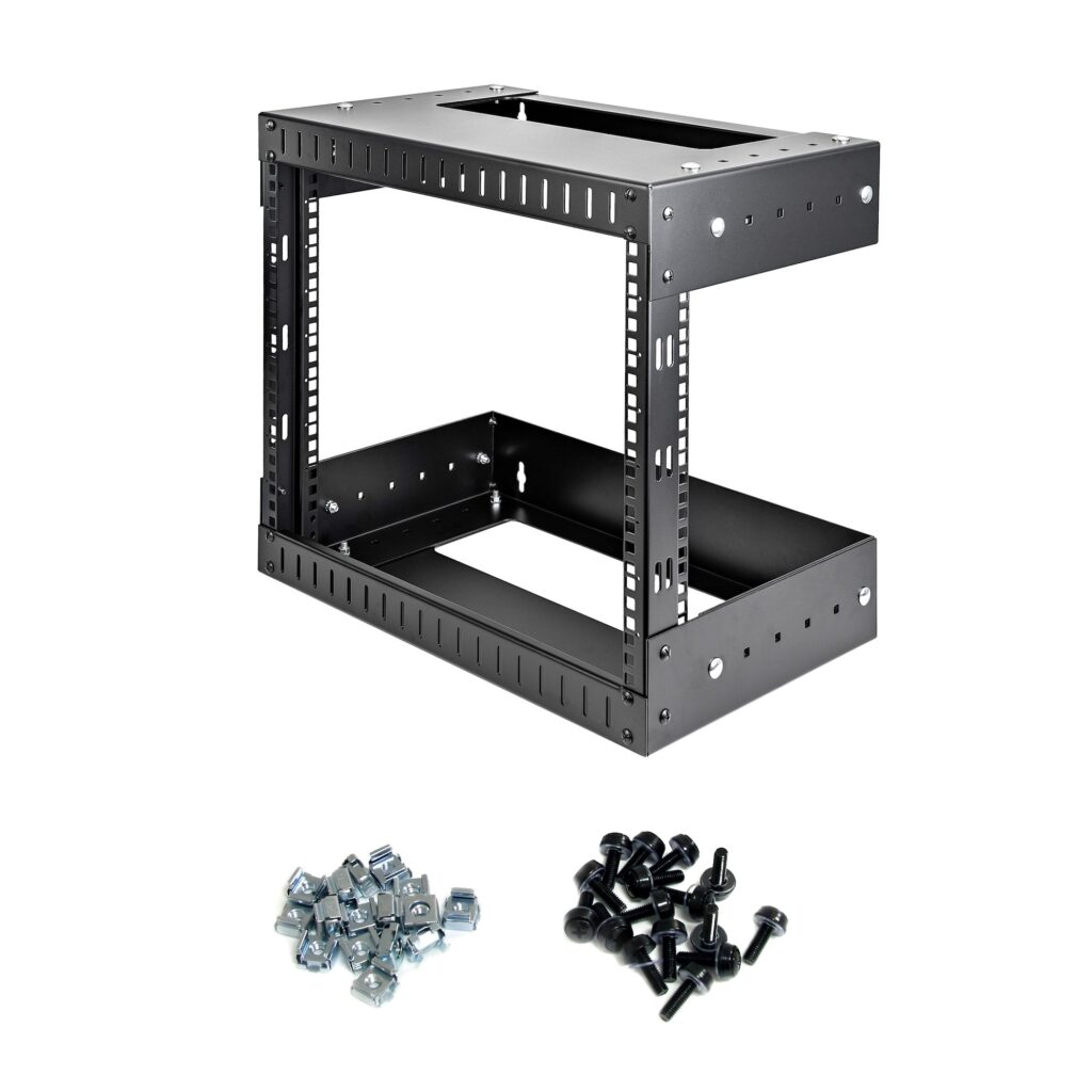 8U 19″ Wall Mount Network Rack – Adjustable Depth 12-20″ 2 Post Open ...